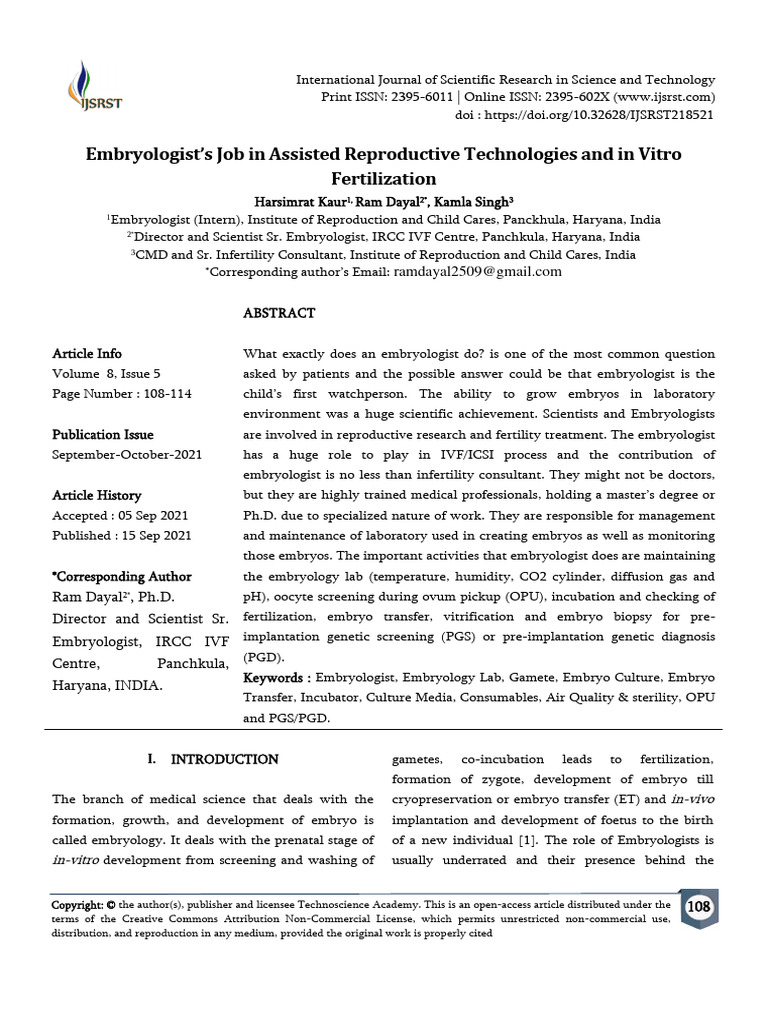 Embryologists Job in Assisted Reproducti | PDF | In Vitro Fertilisation ...
