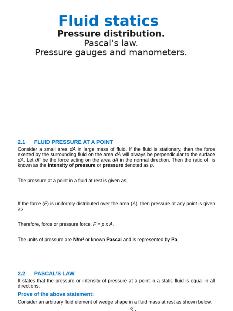 EMG 2230_Chapter 2_ Fluid statics_ | PDF | Pressure Measurement | Pressure