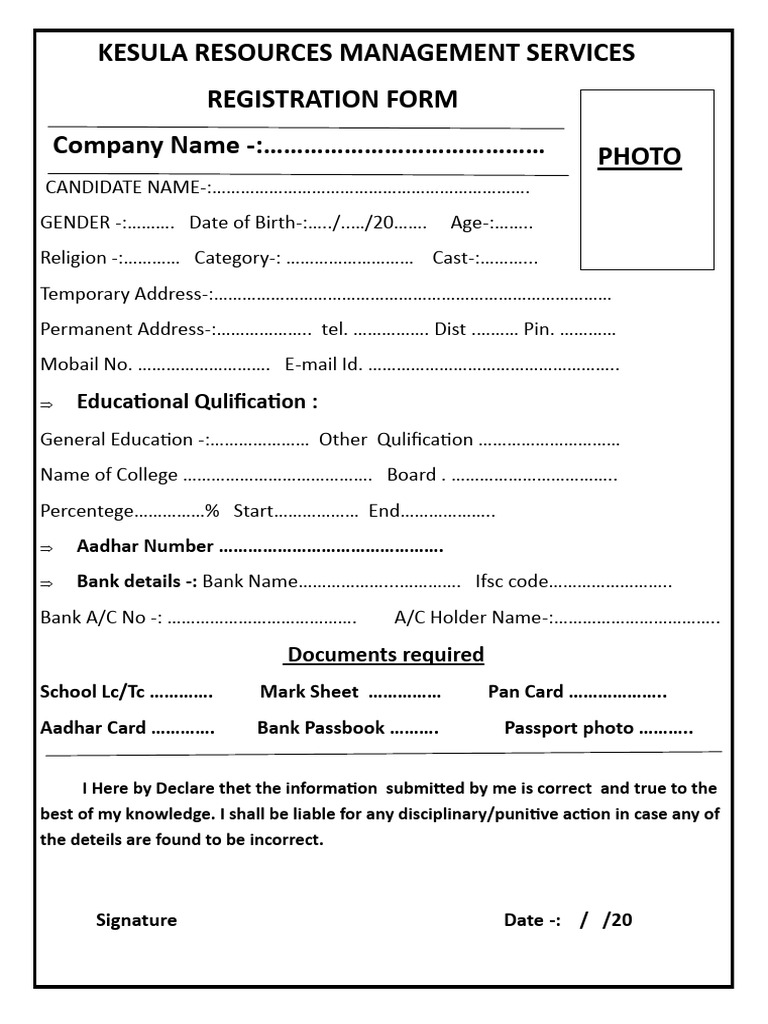 Kesula Job Plesment Form | PDF