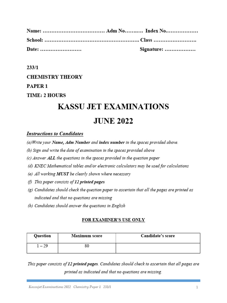 CHEMISTRY PAPER 1 QUESTIONS_1659298926 | PDF | Ester | Solvation