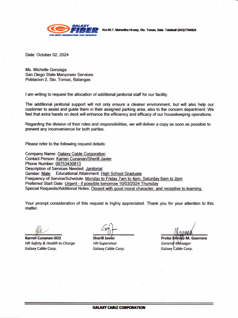 Letter Req Janitor | PDF