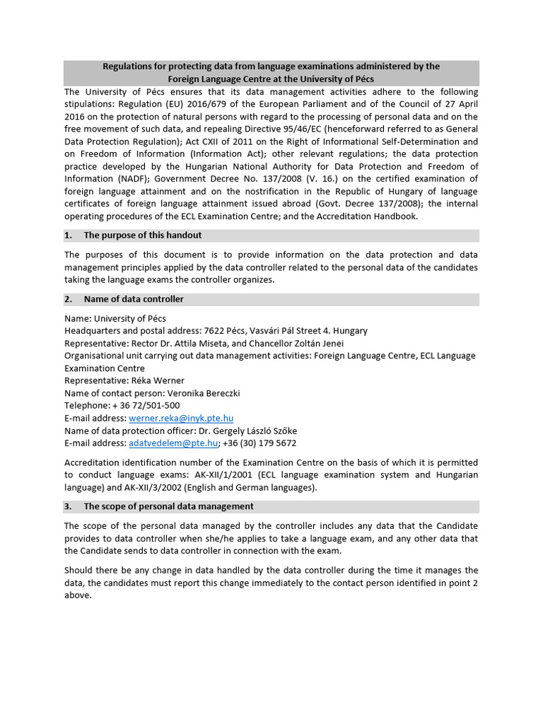 Regulations For Protecting Data University of Pecs | PDF | Information ...