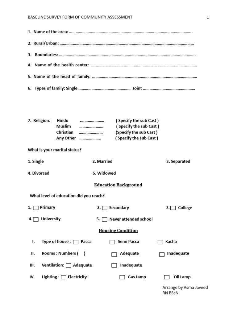 Community Assessment Baseline Survey Form | PDF