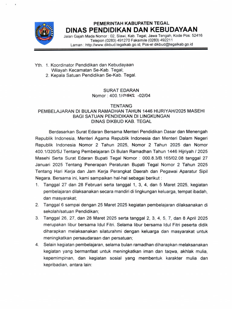 Surat Edaran Pembelajaran Bulan Ramadhan | PDF