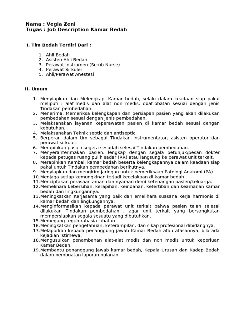 LP Jobdesk Ruangan Operasi | PDF