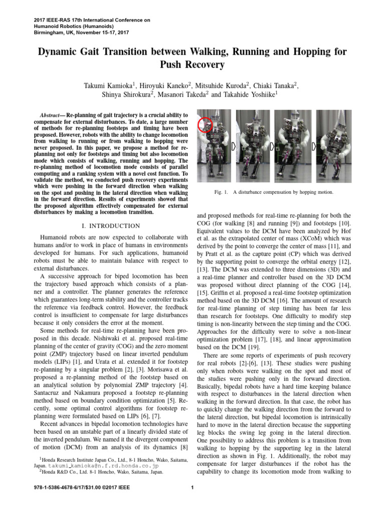 Dynamic Gait Transition Between Walking, Running and Hopping For Push ...