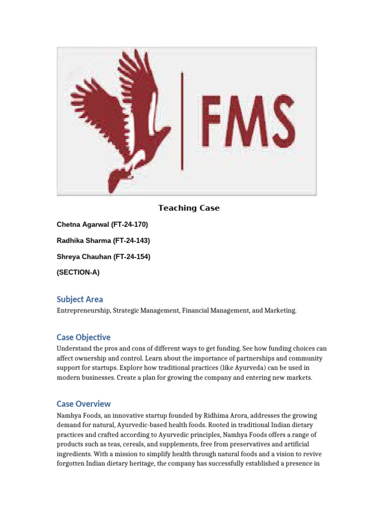 Namhya Foods Teaching CaseABSTRACT | PDF | Startup Company | Small ...