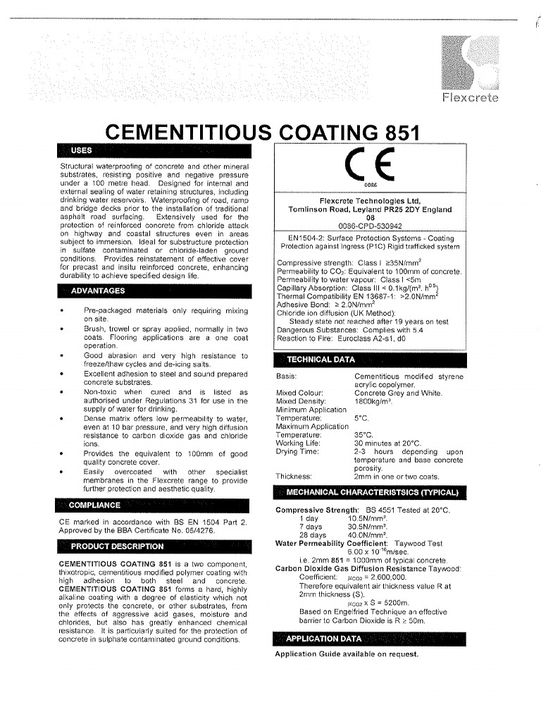 Cementitious-Coating851 - Data Sheet | PDF
