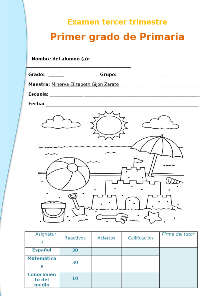Examen Tercer Trimestre Primer Grado Pdf