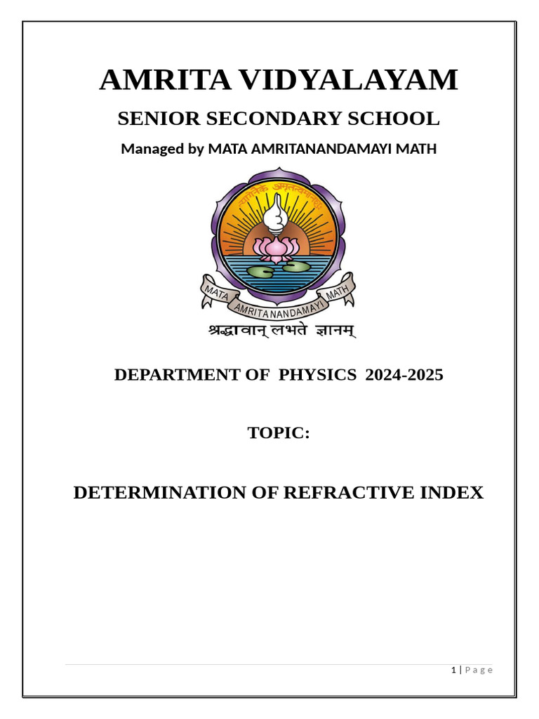 A.akhshay Class 12 Physics Investigatory Project1. | PDF | Refractive Index | Optics