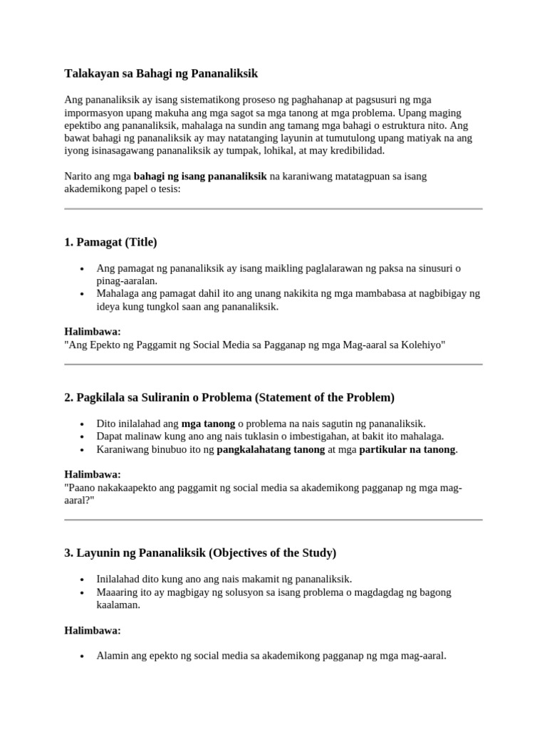 Talakayan Sa Bahagi NG Pananaliksik | PDF