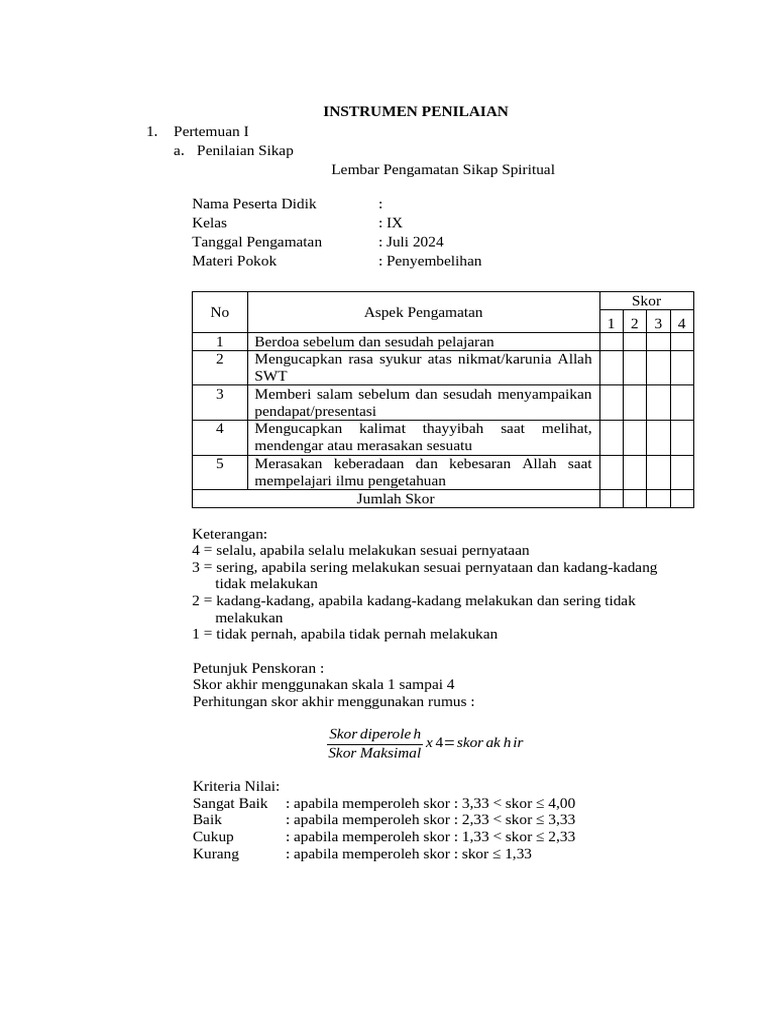 Instrumen Penilaian Sikap dan Pengetahuan | PDF