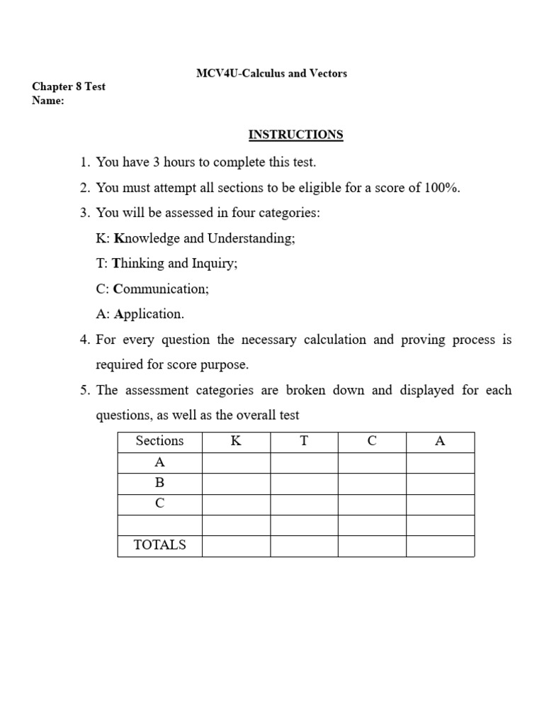 MCV4U Chapter 8 Test (v8) - Without Quiz | PDF | Euclid | Classical ...