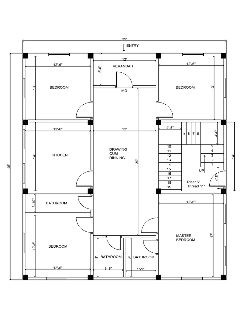 Ground Floor Plan 39' X 46' Building Home | PDF | Home | Room