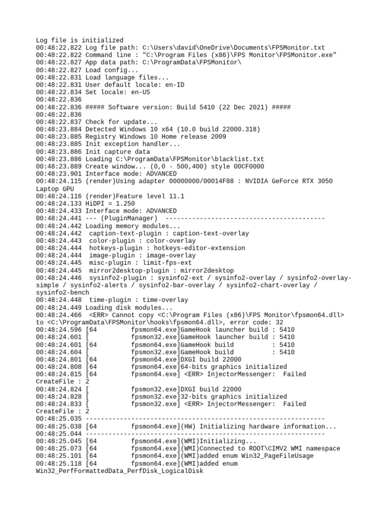 FPS Monitor Log Initialization Details | PDF | Floppy Disk | Graphics ...