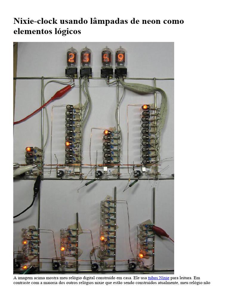Nixie-Clock Usando Lâmpadas de Neon Como Lógica | PDF | Rede elétrica | Fonte de energia