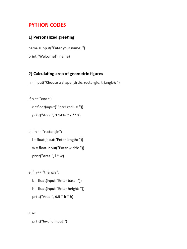 Python Code Examples for Beginners | PDF