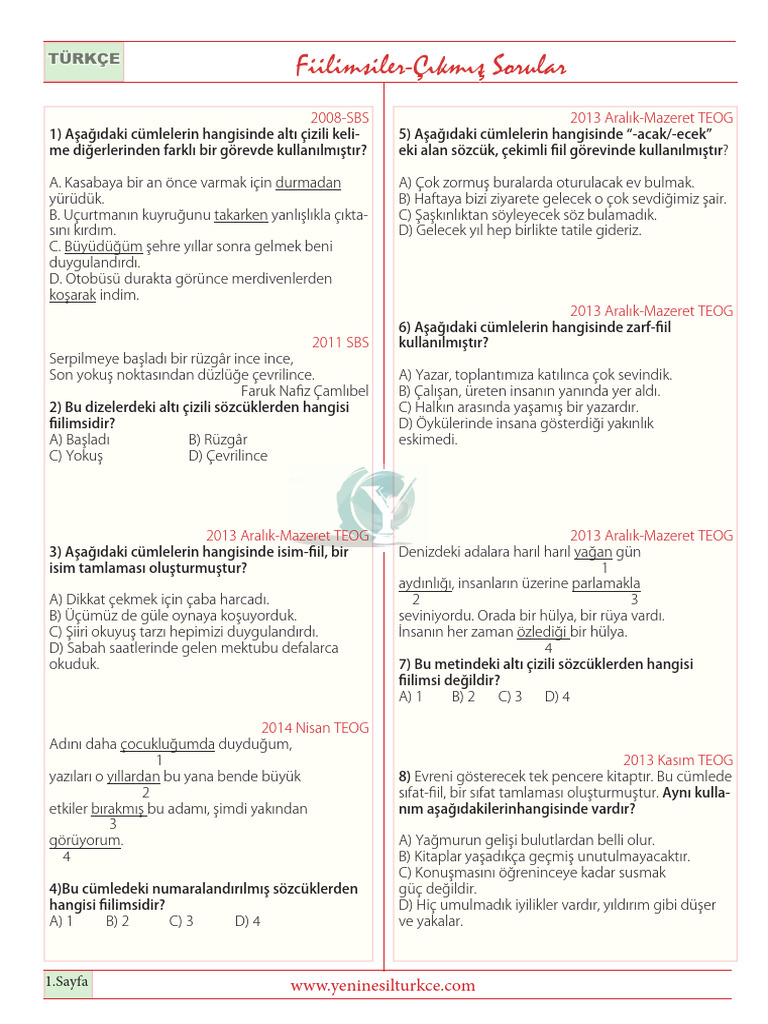 Cikmis Fiilimsi Sorulari | PDF