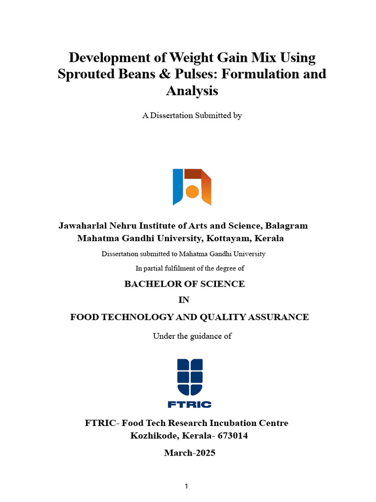 Development of Weight Gain Mix Using Sprouted Beans | PDF | Chickpea ...