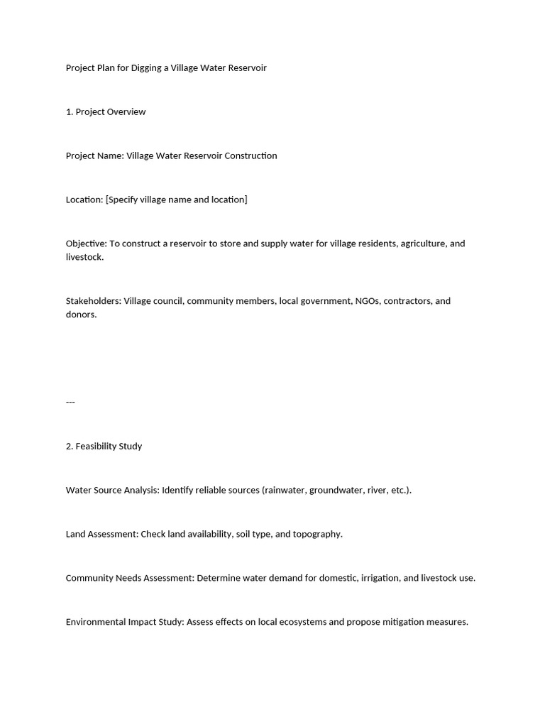 Village Water Reservoir Project Plan | PDF | Reservoir | Water