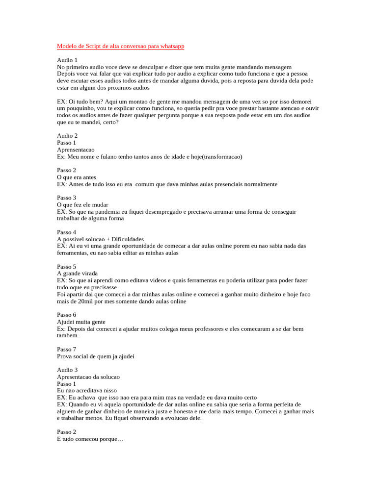 Modelo de Script de Alta Conversao para Whatsapp | PDF | Dinheiro