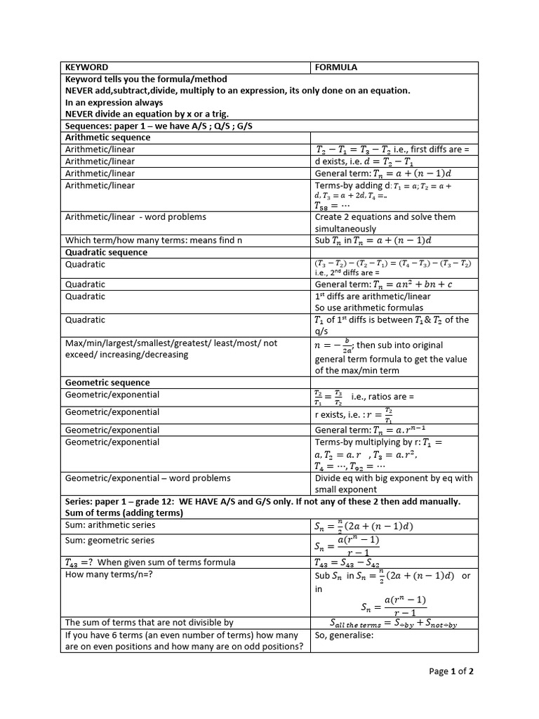 Grade 11 ^0 12 Keywords-seq-series | PDF | Quadratic Equation | Arithmetic