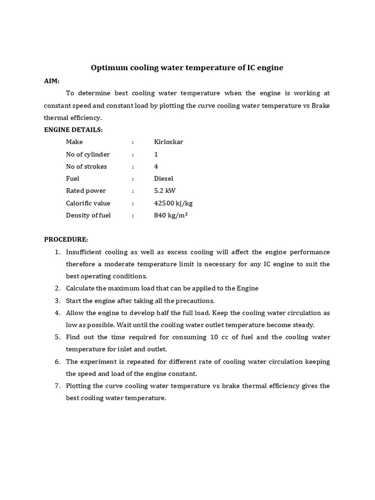 Optimal Cooling Water Temp for IC Engine | PDF | Water | Engines