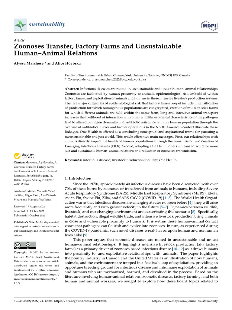 Zoonoses Transfer, Factory Farms and Unsustainable Human-Animal ...