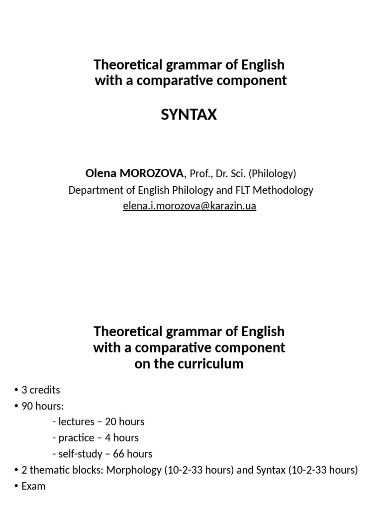 2024 - Syntax - Theme 1 - Syntax and Its Units - The Phrase | PDF | Syntax | Grammar