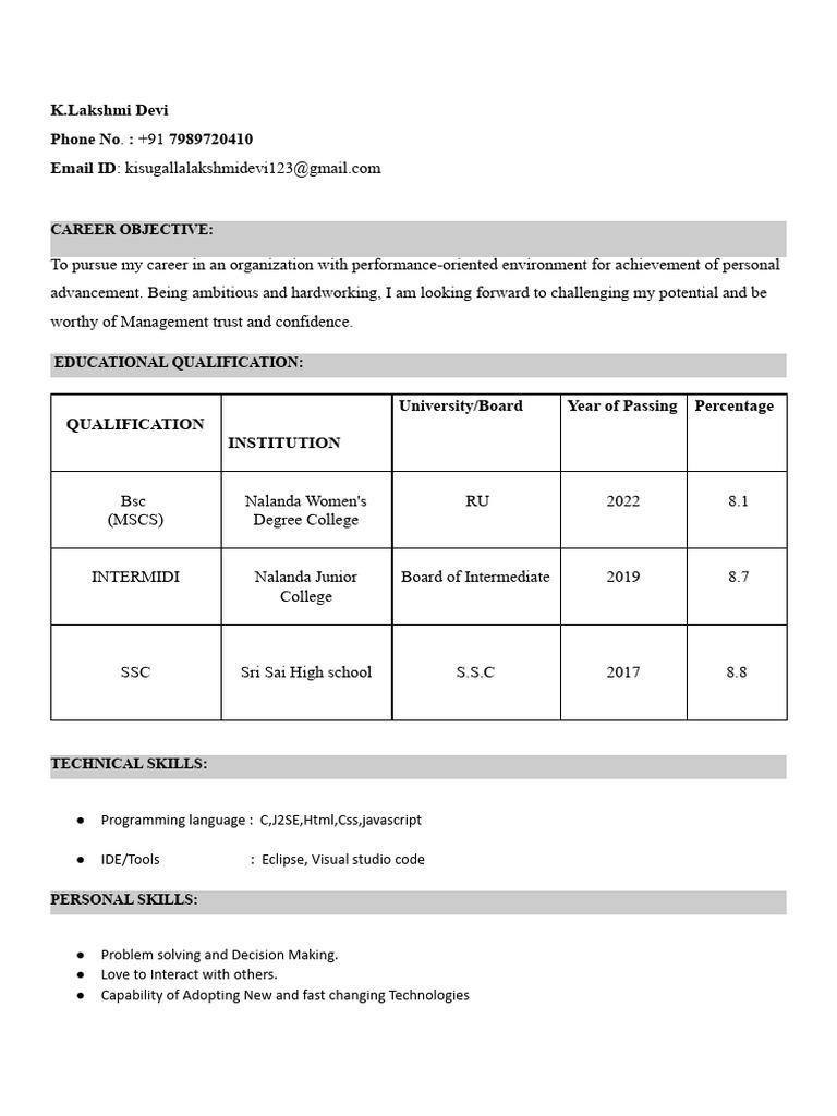 Lakshmi Resume | PDF