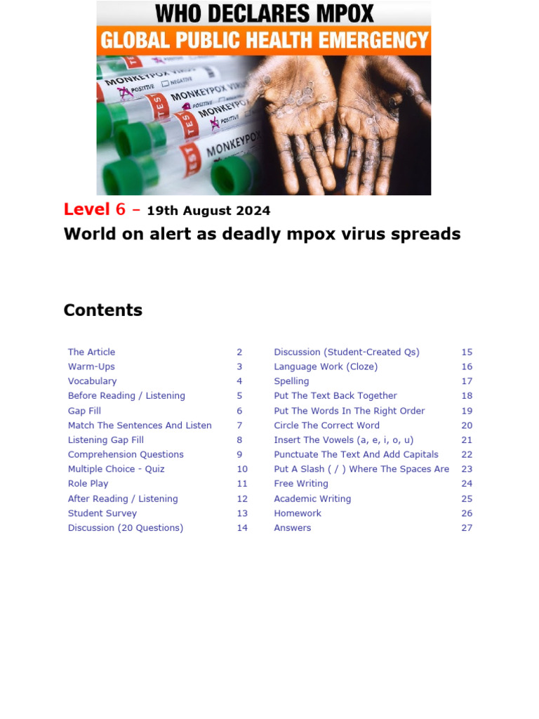 Mpox Virus Outbreak: Global Alert | PDF | Infection | Diseases And ...
