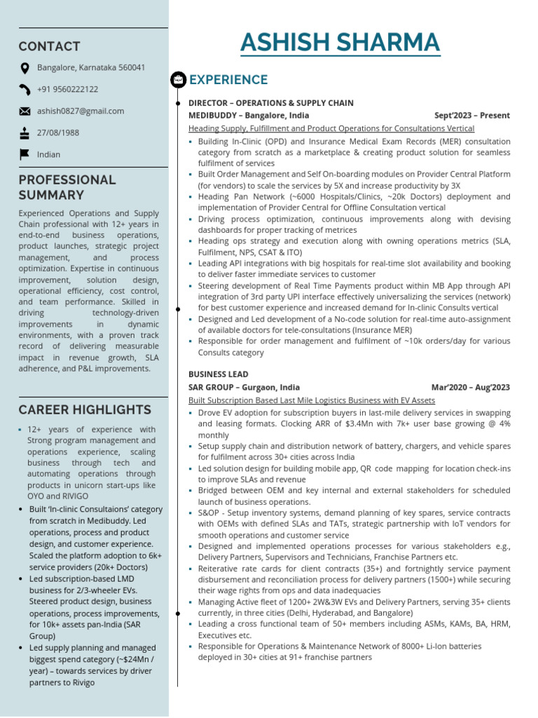 Resume_Ashish_Sharma | PDF | Service Level Agreement | Business