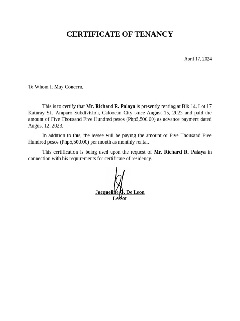 Certificate of Tenancy | PDF