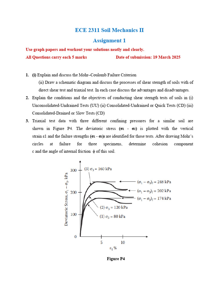 ECE 2311 Soil Mechnics II Assignment 1 | PDF | Soil Mechanics | Stress (Mechanics)