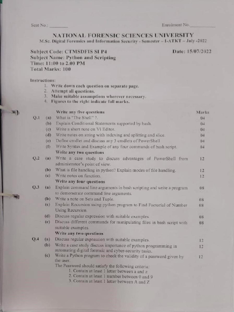 M.Sc. Python Scripting Exam Questions | PDF | Programming Paradigms | Software Development