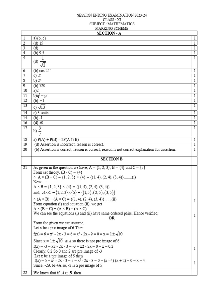 Mathematics Exam Marking Scheme 2023-24 | PDF | Mathematical Analysis | Mathematical Objects
