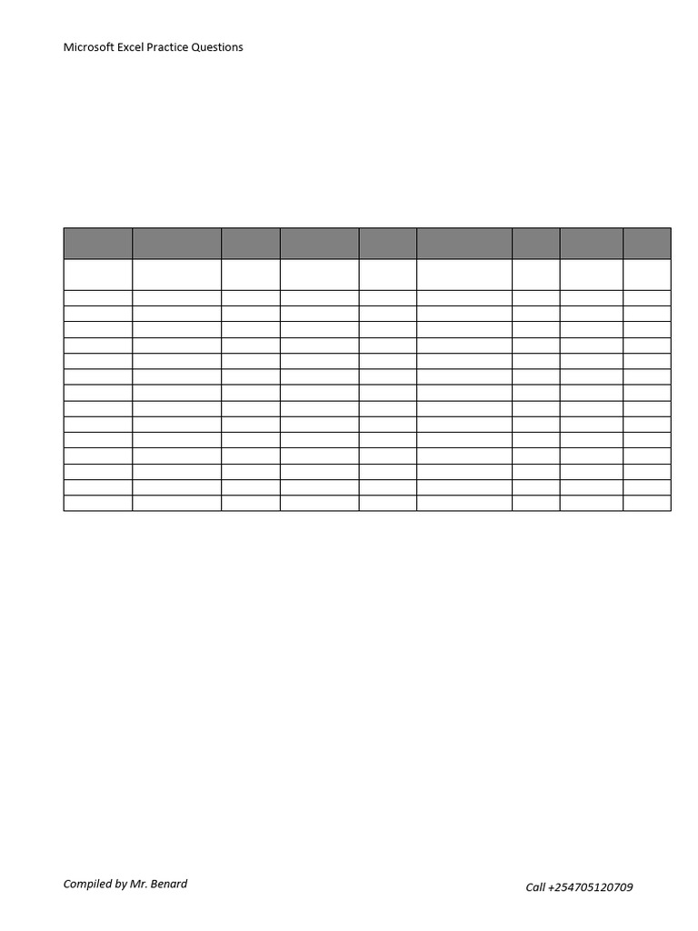 Microsoft Excel Practice Question | PDF | Worksheet | Microsoft Excel