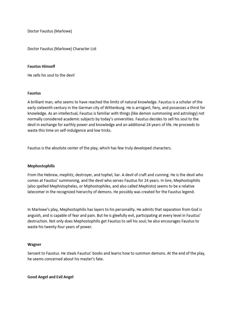 Doctor Faustus Character Overview | PDF | Satan | Faust