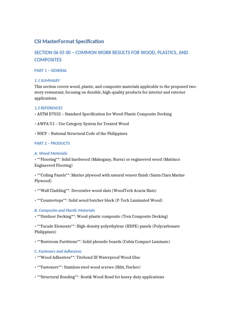 CSI_MasterFormat_06_05_00_Restaurant_Specific_Products | PDF | Flooring ...