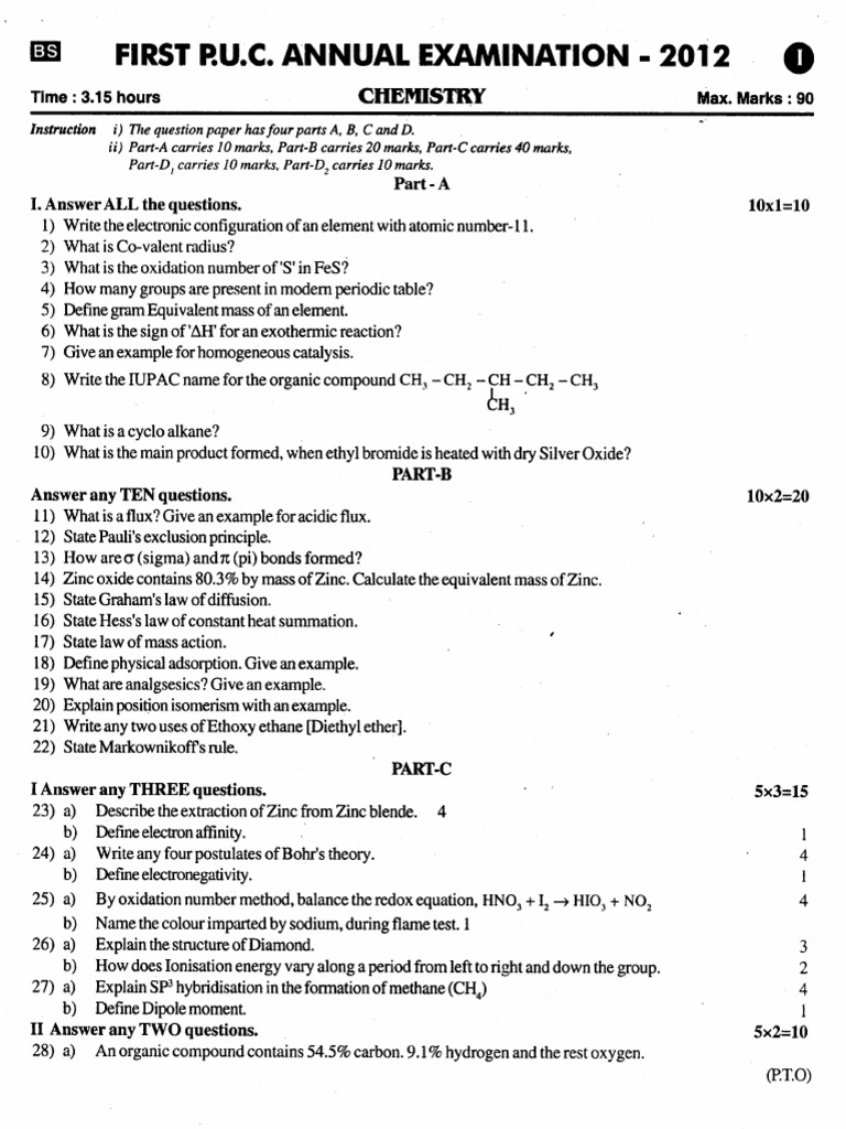 1st Puc Chemistry 2012 | PDF
