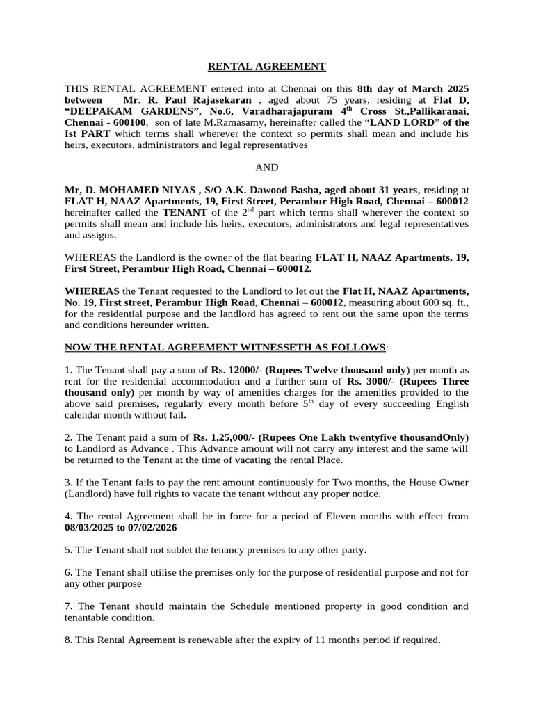 FLAT H 2025 AGREEMENT. Mohd | PDF | Lease | Leasehold Estate