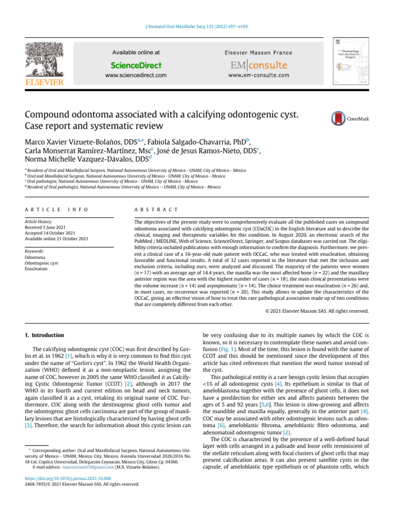 Compound Odontoma Associated With A Calcifying Odontogenic Cyst. | PDF ...