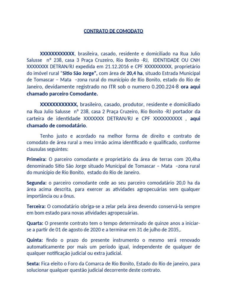 CONTRATO DE COMODATO MODELO | PDF