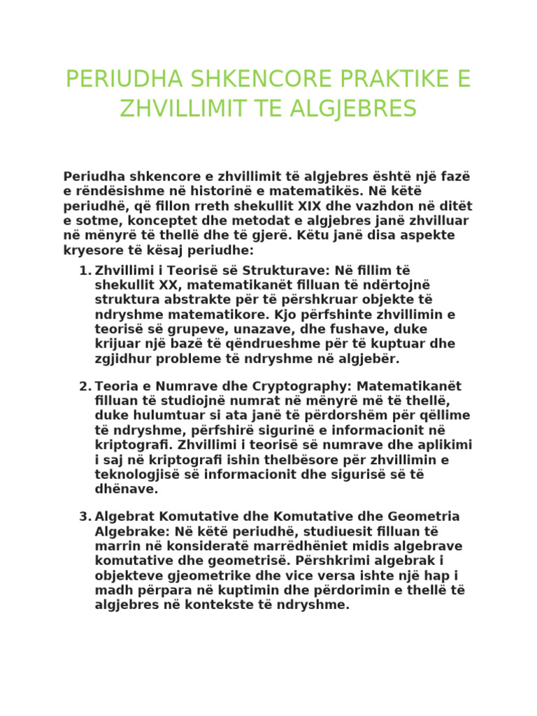 Periudha Shkencore Praktike e Zhvillimit Te Algjebres | PDF