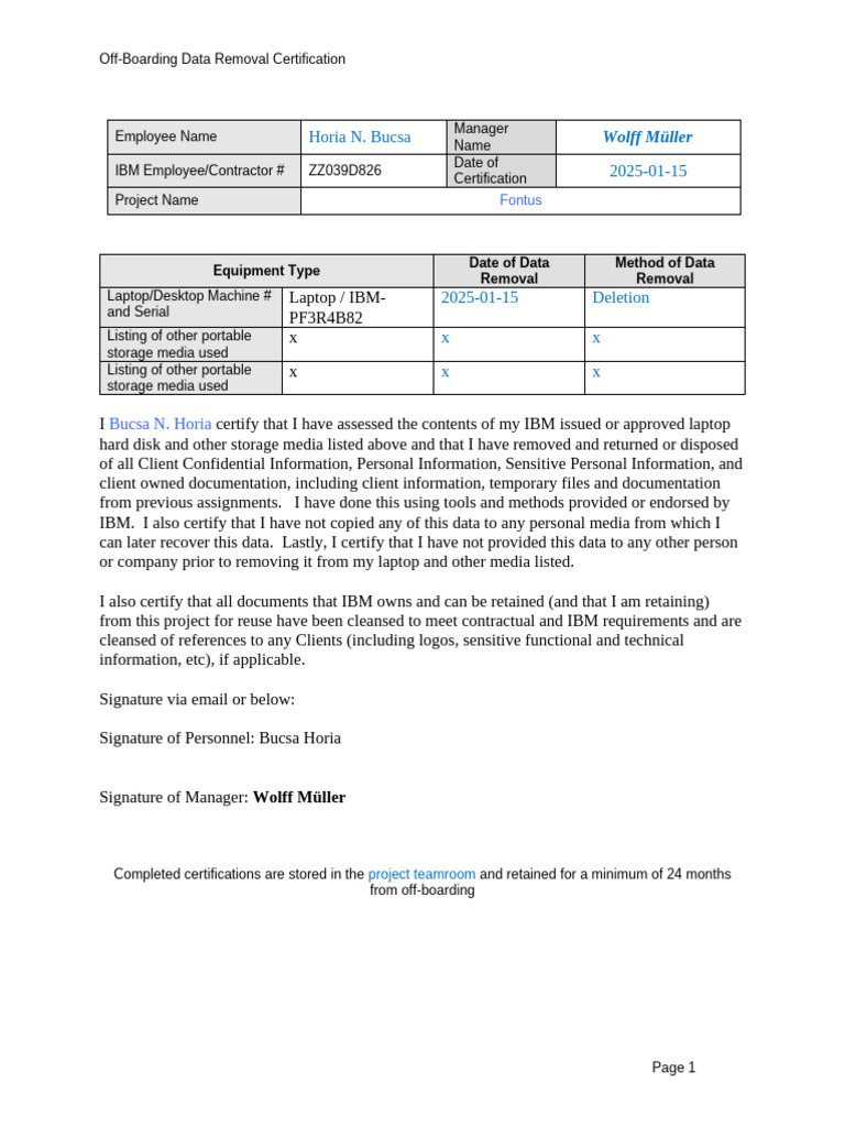 Off-Boarding Data Removal Certificate | PDF | Laptop | Computer Data Storage