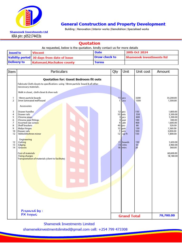 Vincent Guest Bedroom Quotation | PDF