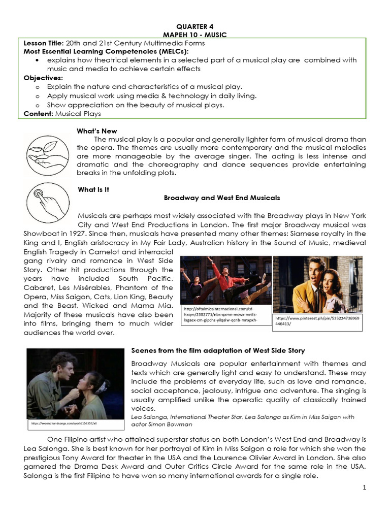 Quarter 4 Mapeh 10 Music | PDF | Musical Theatre | Play (Theatre)