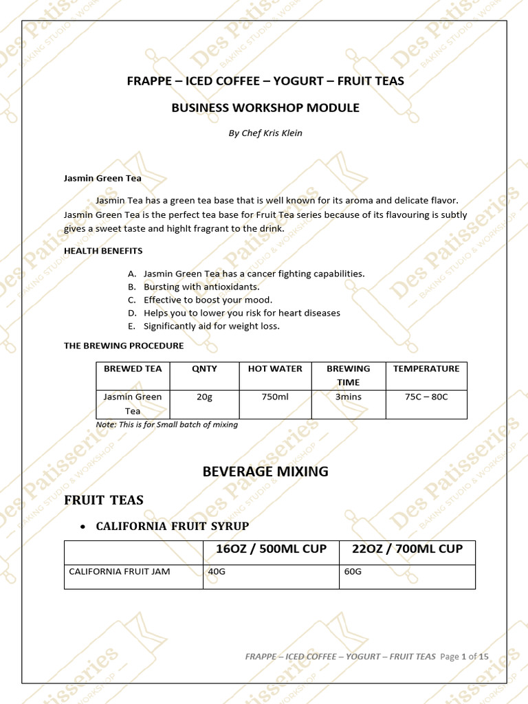 Frappe Iced Coffee Yogurt Fruit Teas Recipe Module | PDF | Milkshake | Drink