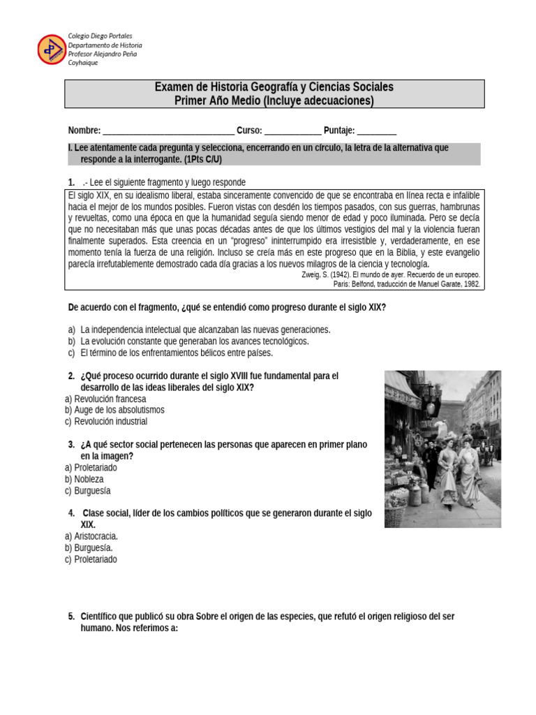 Examen de Historia: Progreso y Liberalismo XIX | PDF | Imperio ...