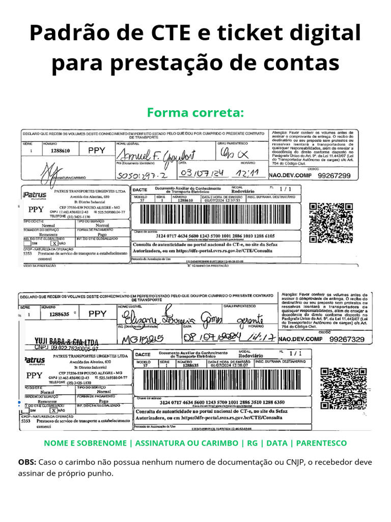 Padrão de CTE e ticket digital para prestação de contas | PDF